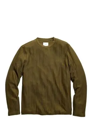 Billy Reid Herringbone Crewneck Long Sleeve T-shirt - Dark Olive