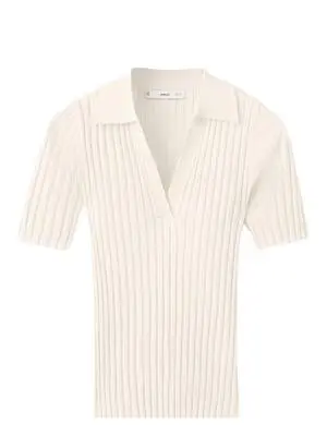 Mango V-neck Rib Sweater - Ecru