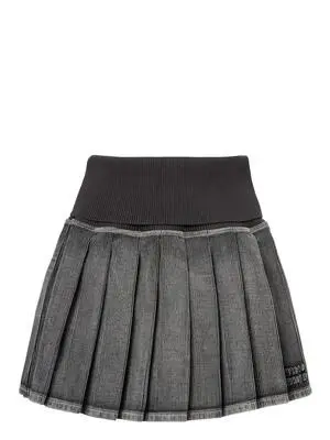 Miu Miu Pleated Cotton-blend Miniskirt - Grey