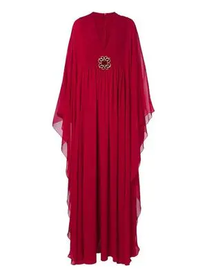 Elie Saab Silk Chiffon Kaftan In Sunset Flame - Red