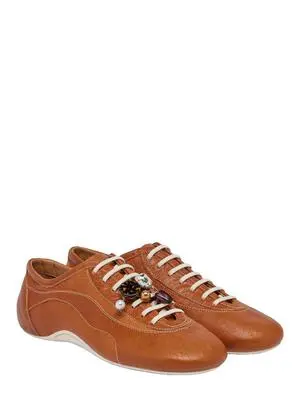 Dries Van Noten Embellished Leather Sneakers - Brown