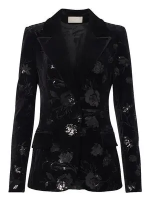 Elie Saab Sequined Velvet Blazer - Black