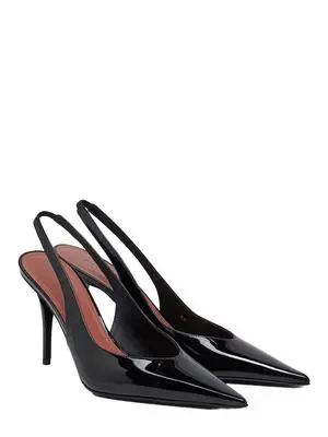 Amina Muaddi Patent Leather Slingback Pumps - Black