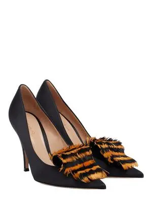 GIANVITO ROSSI Feather-trimmed Satin Pumps