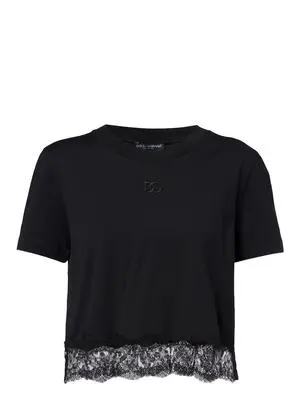 Dolce & Gabbana Dg Lace-trimmed Cotton-blend T-shirt - Black