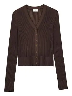 SAINT LAURENT Saint Laurent Ribbed Knit V-Neck Cardigan