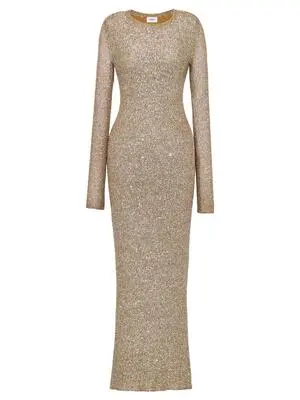 Saint Laurent Long Sequin Knit Dress - Marron/argent