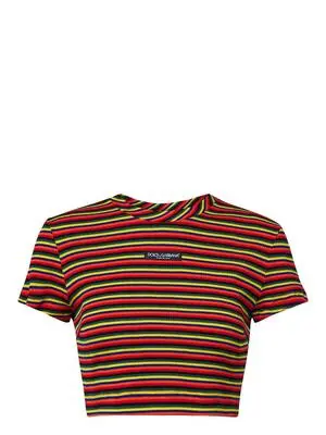 Dolce & Gabbana Cropped Striped Cotton T-shirt - Multicoloured