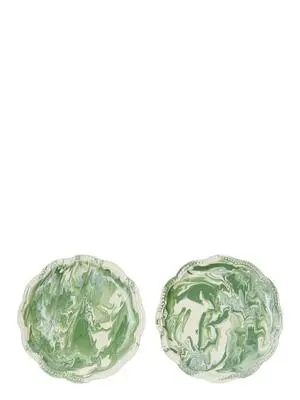 CABANA Marbled Set Of 2 Ceramic Dinner Plates - Green