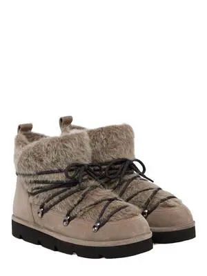Brunello Cucinelli Monili Shearling And Suede Snow Boots - Grey