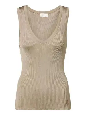Saint Laurent Cassandre Ribbed-knit Tank Top - Beige