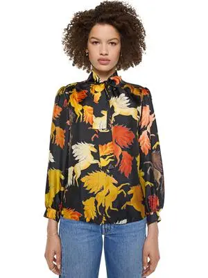 LA PRESTIC OUISTON La Prestic Ouiston Silk Horse Print High Neck Blouse