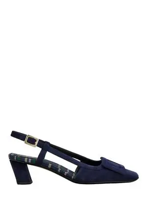 ROGER VIVIER Roger Vivier Belle Vivier Suede Slingback Pumps Navy Blue