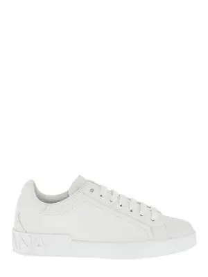 Dolce & Gabbana Portofino Leather Lace-up Sneakers - White