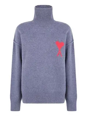 AMI Paris Wool Funnel Neck Sweater - Gray