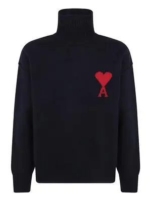 AMI Paris Sweater Funnel Neck "quota De Coeur - Black
