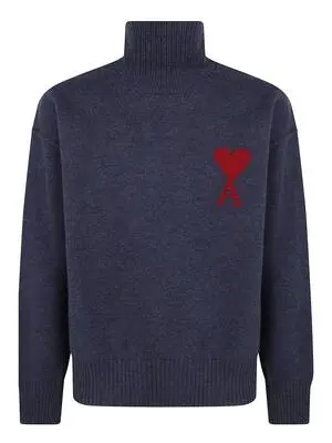 AMI Paris Sweater Funnel Neck "quota De Coeur - Gray