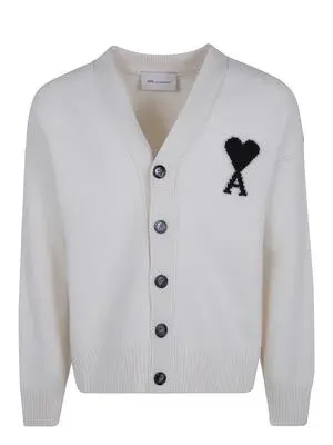 AMI Paris De Coeur" V-neck Cardigan - Beige