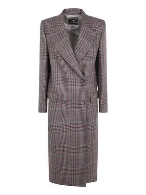Etro Double Breasted Long Coat - Gray