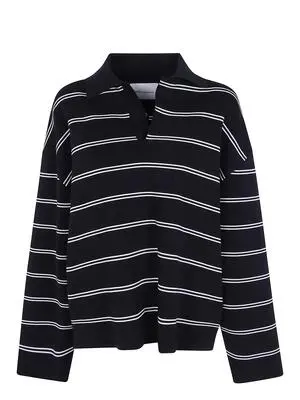 AMI Paris Striped Cotton Polo - Black