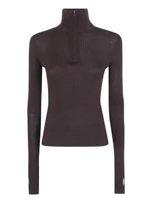 THE FRANKIE SHOP The Frankie Shop Zip-Up Ribbed Sweater In Merino Wool And Silk Blend
