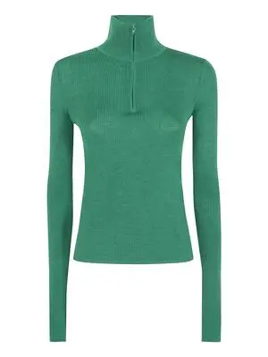 THE FRANKIE SHOP Ribbed Knit Zip Sweater - Green