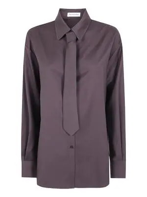 THE FRANKIE SHOP Peri Shirt With Tie Neck Detail - Brown