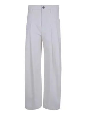BRUNELLO CUCINELLI BRUNELLO CUCINELLI White Cotton Wide Leg Pleated Trousers
