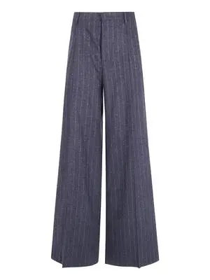 Tagliatore Wool Striped Wide-leg Trousers - Gray