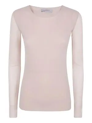 D.exterior Tulle" Round Neck Long Sleeve Sweater - Beige