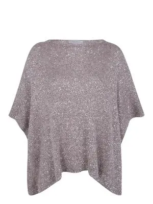 D.exterior Sweater Soft Alpaca Crystals Cape - Brown