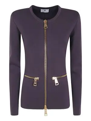 Elisabetta Franchi Zipper Detailed Ribbed Sweater - Brown