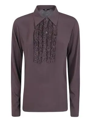 Seventy Polo Neck Long Sleeve Sweater With Ruffle Detail - Brown