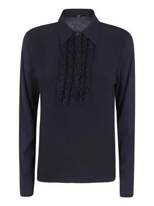 Seventy Cotton Modal Ruffle Neck Sweater - Black