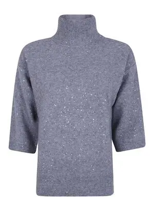 Seventy Sweater With Pailletes "mock Neck - Gray
