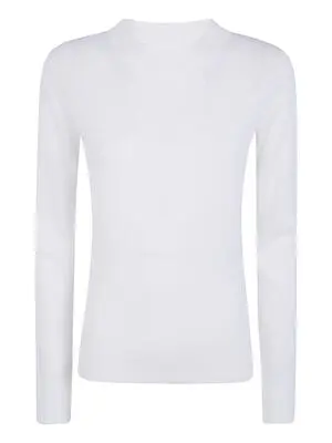 D.exterior 100% Merino Wool Round Neck Sweater - White