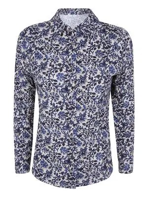 WHYCI Navy Floral Print Viscose Shirt - Blue