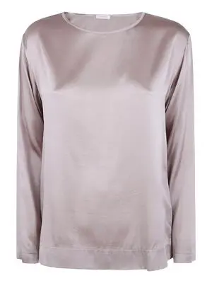 Rossopuro Long Sleeve Silk Crew Neck Sweater - Beige