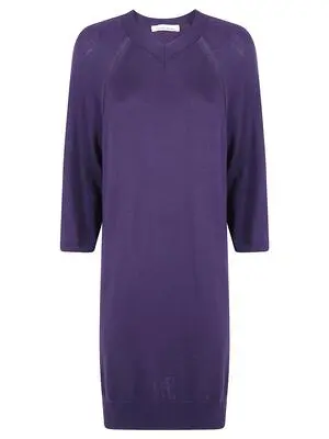Liviana Conti Wool V-neck Dress With Asymmetrical Hem - Pink