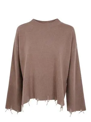 LABORATORIO Wool Sweater With Ribbed Details And Distressed Hem - Brown