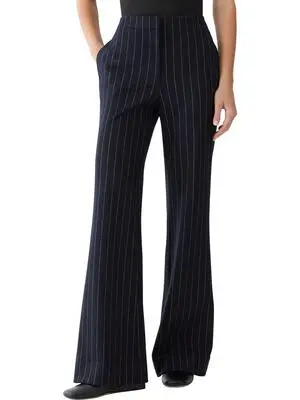 LAFAYETTE 148 NEW YORK Lafayette 148 New York High Rise Flared Pinstripe Wool Jersey Pants