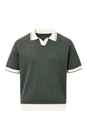 VAYLA Open Collar Relaxed Fit Breathable Polo Shirt In & Cream - Green