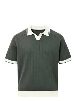 VAYLA Open Collar Relaxed Fit Breathable Polo Shirt In & Cream - Green