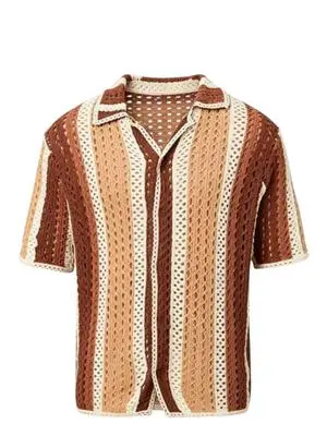 VAYLA Neutrals Cotton Knit Striped Resort Shirt & Mocha - Beige