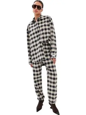 Attico Long Check Balloon Pants - Sand/black