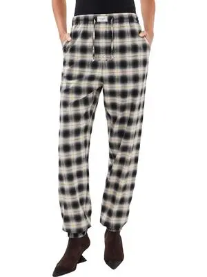 Attico Long Check Balloon Pants - Sand/black