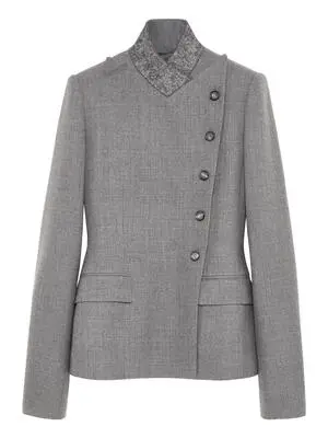 Alexander McQueen Wool Pinstripe Cross Lapel Jacket - Grey