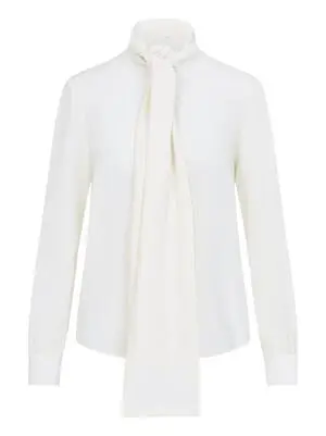 Saint Laurent Silk Crepe De Chine Blouse With Lavallière Tie - Multicolor
