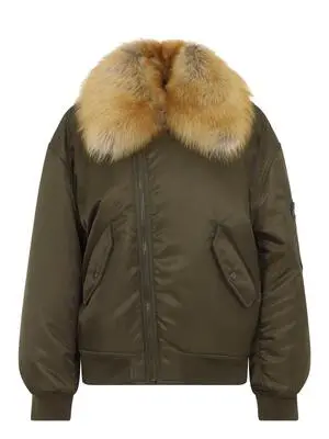 Saint Laurent Shearling Bomber Jacket - Green