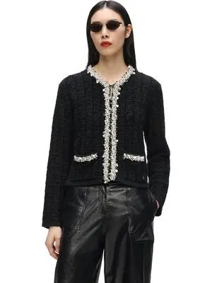 Karl Lagerfeld Textured Beaded Cardigan - Black